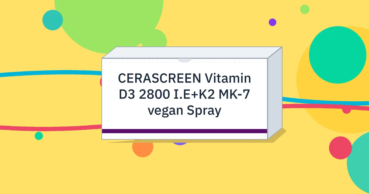 Symbolbild: Packung mit der Aufschrift CERASCREEN Vitamin D3 2800 I.E+K2 MK-7 vegan Spray (PZN 19275053) – Verfügbarkeit und Bezug in Apotheken in Frankfurt am Main