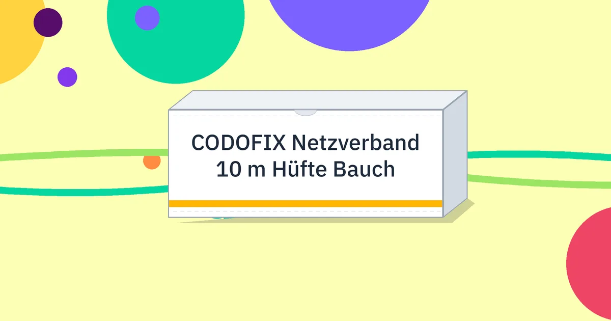 Symbolbild: Packung mit der Aufschrift CODOFIX Netzverband 10 m Hüfte Bauch (PZN 06928223) – Verfügbarkeit und Bezug in Apotheken in Frankfurt am Main