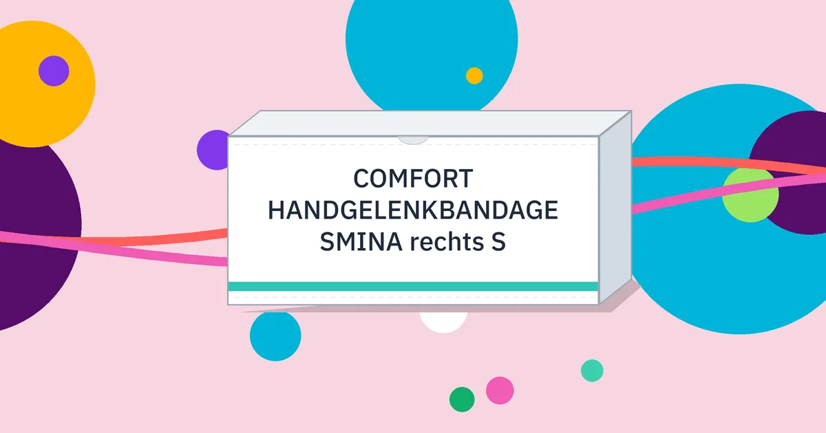 Symbolbild: Packung mit der Aufschrift COMFORT HANDGELENKBANDAGE SMINA rechts S (PZN 20162638) – Verfügbarkeit und Bezug in Apotheken in Frankfurt am Main
