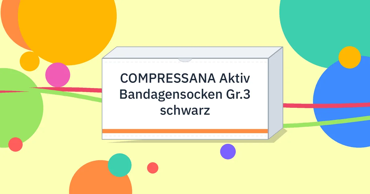 Symbolbild: Packung mit der Aufschrift COMPRESSANA Aktiv Bandagensocken Gr.3 schwarz (PZN 09209807) – Verfügbarkeit und Bezug in Apotheken in Frankfurt am Main