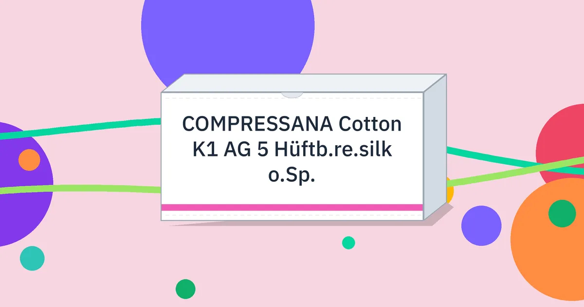 Symbolbild: Packung mit der Aufschrift COMPRESSANA Cotton K1 AG 5 Hüftb.re.silk o.Sp. (PZN 12980831) – Verfügbarkeit und Bezug in Apotheken in Frankfurt am Main