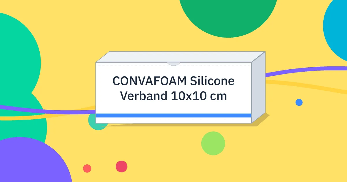 Symbolbild: Packung mit der Aufschrift CONVAFOAM Silicone Verband 10x10 cm (PZN 19892656) – Verfügbarkeit und Bezug in Apotheken in Frankfurt am Main