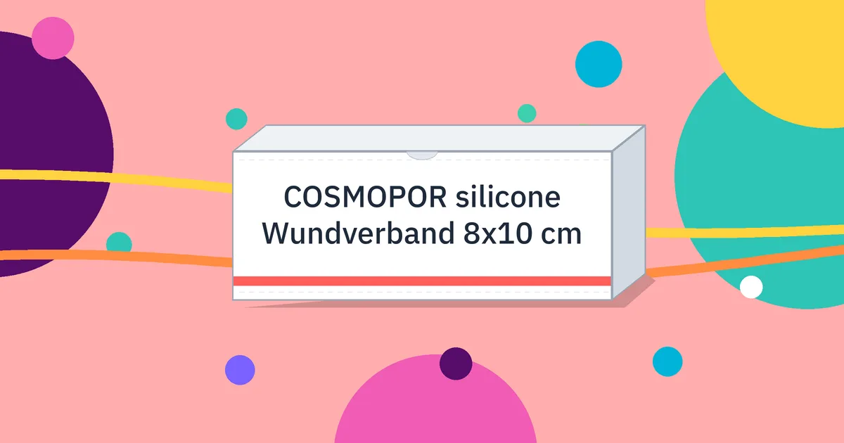 Symbolbild: Packung mit der Aufschrift COSMOPOR silicone Wundverband 8x10 cm (PZN 19215097) – Verfügbarkeit und Bezug in Apotheken in Frankfurt am Main