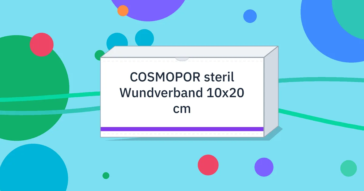 Symbolbild: Packung mit der Aufschrift COSMOPOR steril Wundverband 10x20 cm (PZN 15824563) – Verfügbarkeit und Bezug in Apotheken in Frankfurt am Main