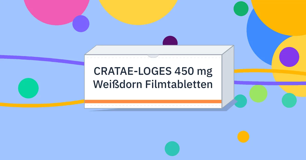 Symbolbild: Packung mit der Aufschrift CRATAE-LOGES 450 mg Weißdorn Filmtabletten (PZN 17611297) – Verfügbarkeit und Bezug in Apotheken in Frankfurt am Main