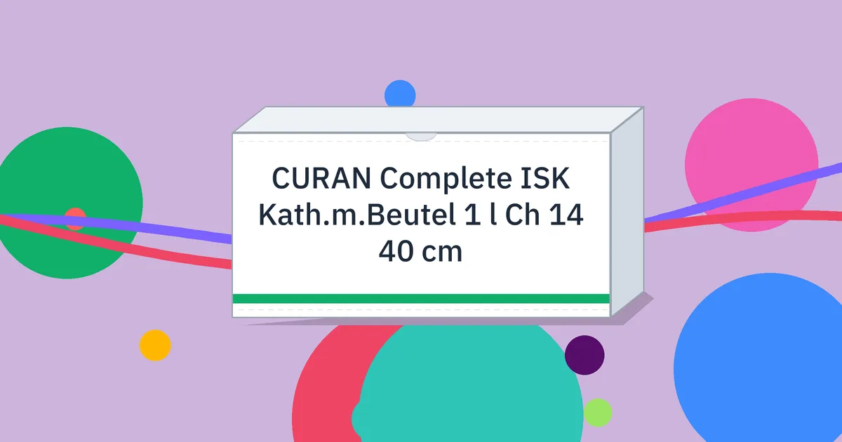 Symbolbild: Packung mit der Aufschrift CURAN Complete ISK Kath.m.Beutel 1 l Ch 14 40 cm (PZN 19341956) – Verfügbarkeit und Bezug in Apotheken in Frankfurt am Main