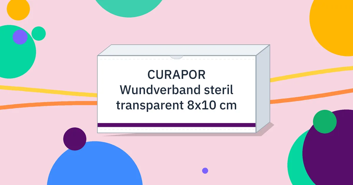 Symbolbild: Packung mit der Aufschrift CURAPOR Wundverband steril transparent 8x10 cm (PZN 17433720) – Verfügbarkeit und Bezug in Apotheken in Frankfurt am Main