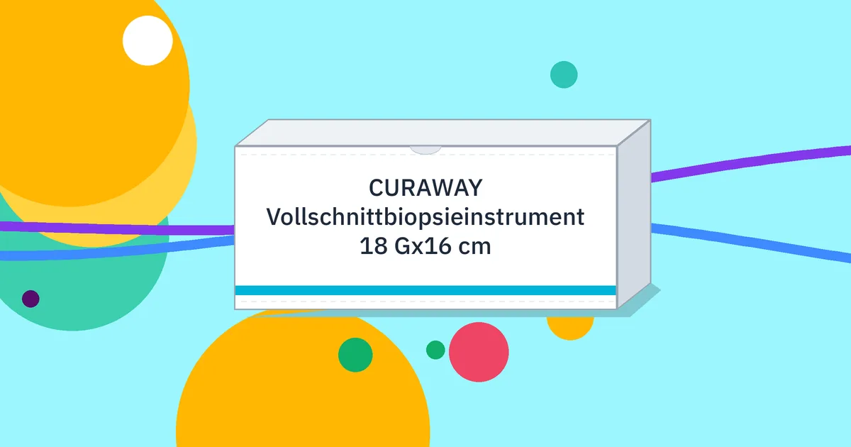 Symbolbild: Packung mit der Aufschrift CURAWAY Vollschnittbiopsieinstrument 18 Gx16 cm (PZN 20030256) – Verfügbarkeit und Bezug in Apotheken in Frankfurt am Main