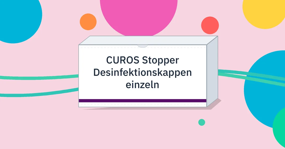 Symbolbild: Packung mit der Aufschrift CUROS Stopper Desinfektionskappen einzeln (PZN 13351480) – Verfügbarkeit und Bezug in Apotheken in Frankfurt am Main