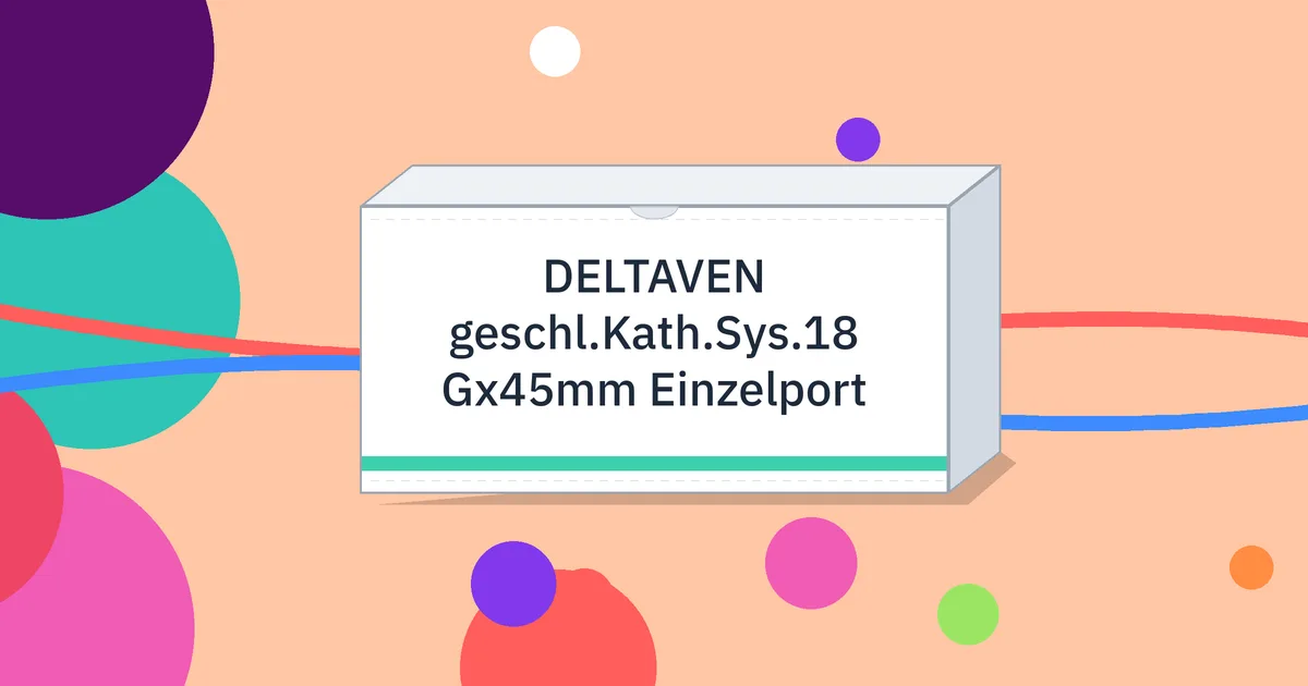 Symbolbild: Packung mit der Aufschrift DELTAVEN geschl.Kath.Sys.18 Gx45mm Einzelport (PZN 13976984) – Verfügbarkeit und Bezug in Apotheken in Frankfurt am Main