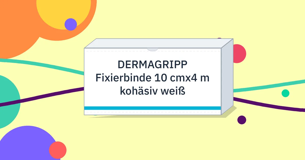 Symbolbild: Packung mit der Aufschrift DERMAGRIPP Fixierbinde 10 cmx4 m kohäsiv weiß (PZN 20111612) – Verfügbarkeit und Bezug in Apotheken in Frankfurt am Main