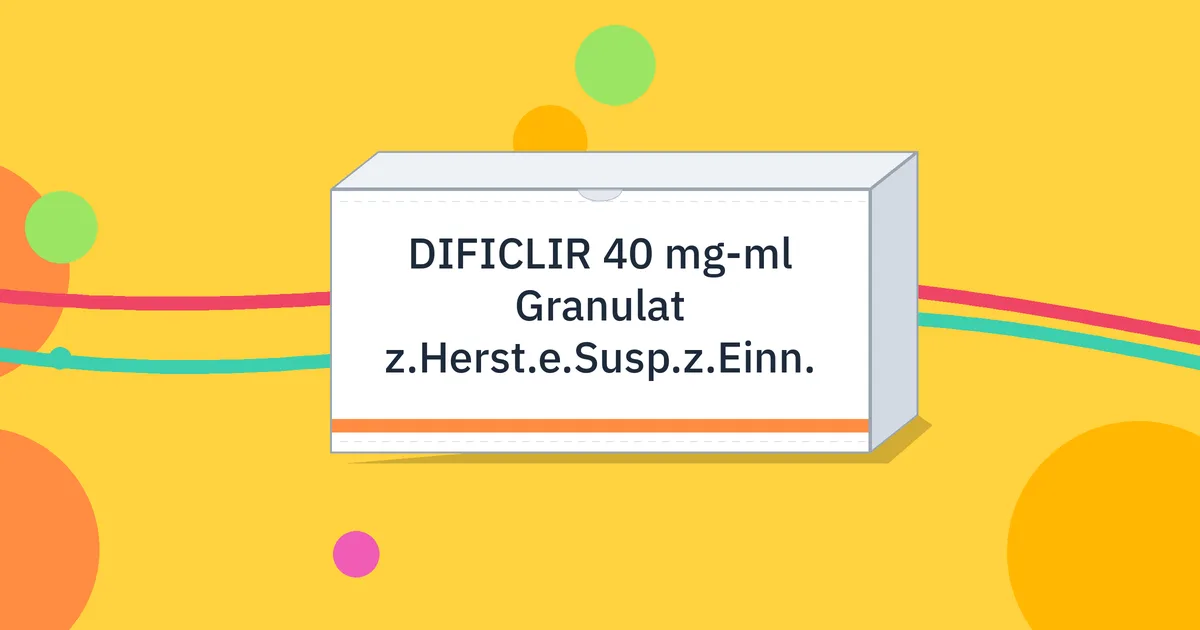 Symbolbild: Packung mit der Aufschrift DIFICLIR 40 mg-ml Granulat z.Herst.e.Susp.z.Einn. (PZN 17376399) – Verfügbarkeit und Bezug in Apotheken in Frankfurt am Main