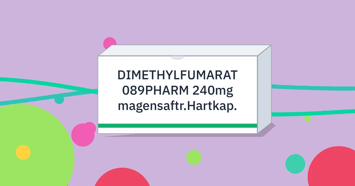 Symbolbild: Packung mit der Aufschrift DIMETHYLFUMARAT 089PHARM 240mg magensaftr.Hartkap. (PZN 18500832) – Verfügbarkeit und Bezug in Apotheken in Frankfurt am Main