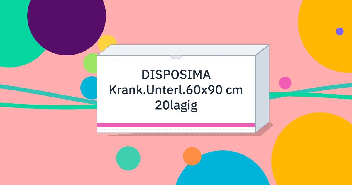 Symbolbild: Packung mit der Aufschrift DISPOSIMA Krank.Unterl.60x90 cm 20lagig (PZN 15997772) – Verfügbarkeit und Bezug in Apotheken in Frankfurt am Main