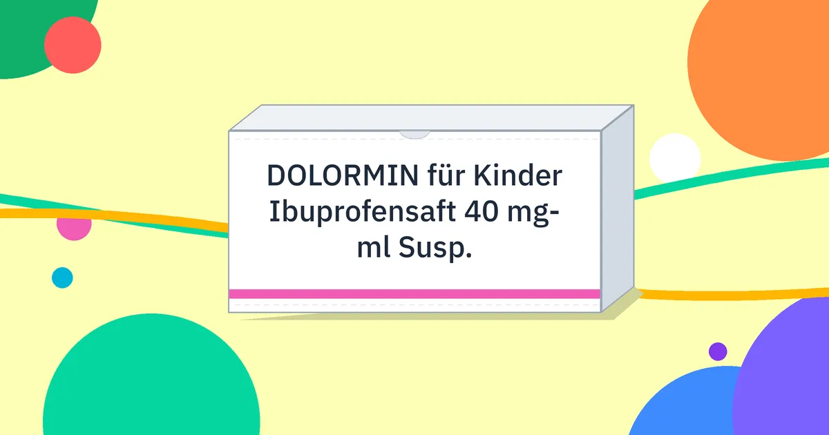 Symbolbild: Packung mit der Aufschrift DOLORMIN für Kinder Ibuprofensaft 40 mg-ml Susp. (PZN 11528543) – Verfügbarkeit und Bezug in Apotheken in Frankfurt am Main