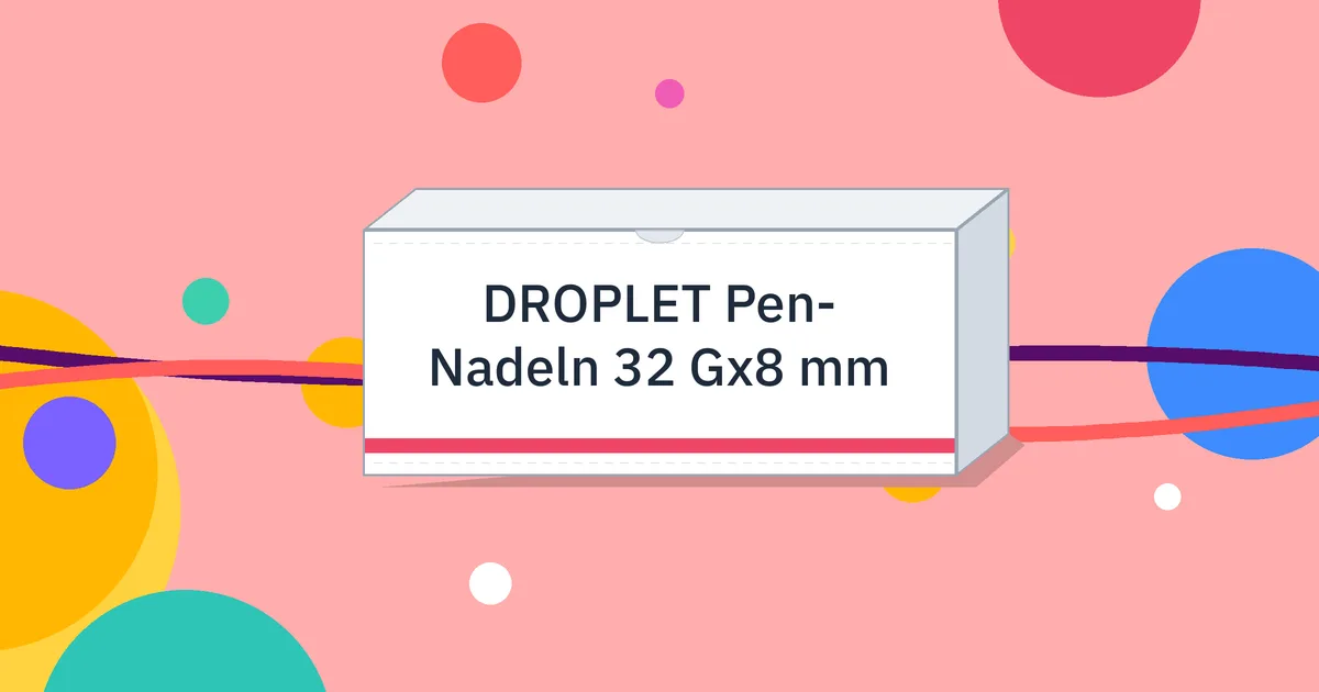 Symbolbild: Packung mit der Aufschrift DROPLET Pen-Nadeln 32 Gx8 mm (PZN 13900863) – Verfügbarkeit und Bezug in Apotheken in Frankfurt am Main