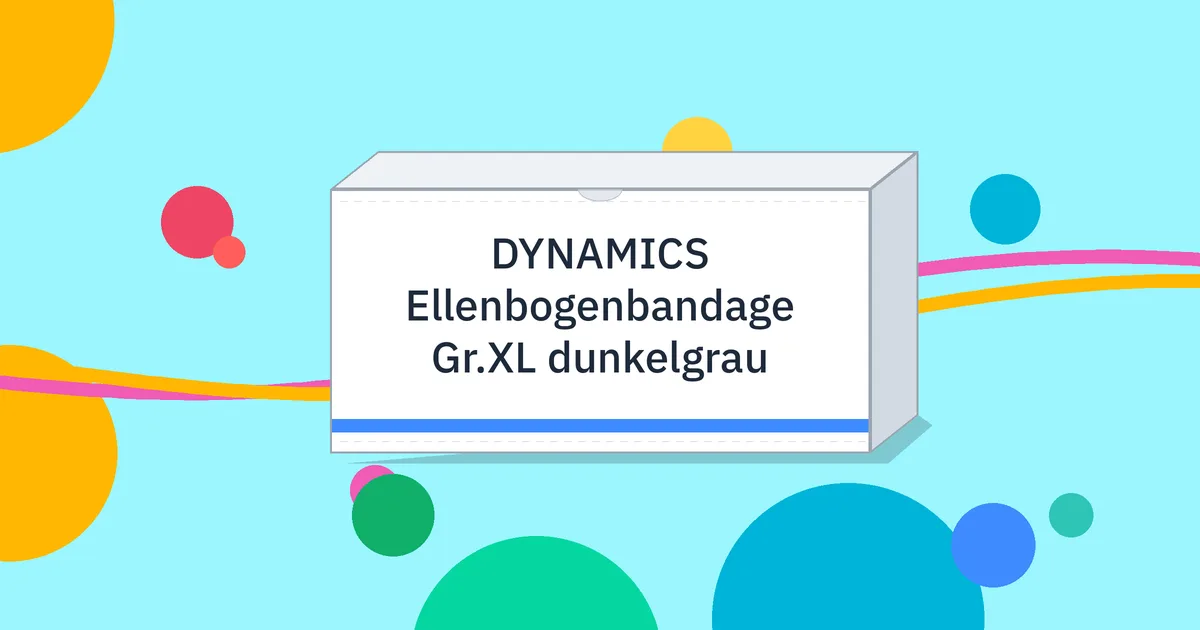 Symbolbild: Packung mit der Aufschrift DYNAMICS Ellenbogenbandage Gr.XL dunkelgrau (PZN 10632014) – Verfügbarkeit und Bezug in Apotheken in Frankfurt am Main