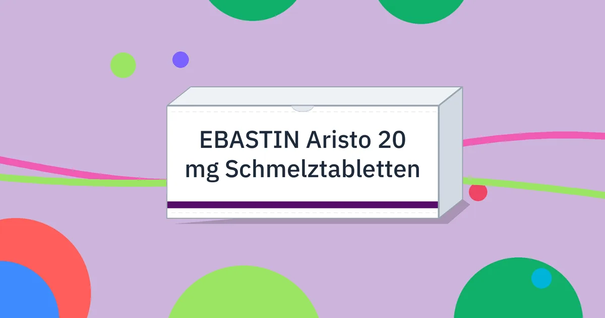 Symbolbild: Packung mit der Aufschrift EBASTIN Aristo 20 mg Schmelztabletten (PZN 20272769) – Verfügbarkeit und Bezug in Apotheken in Frankfurt am Main