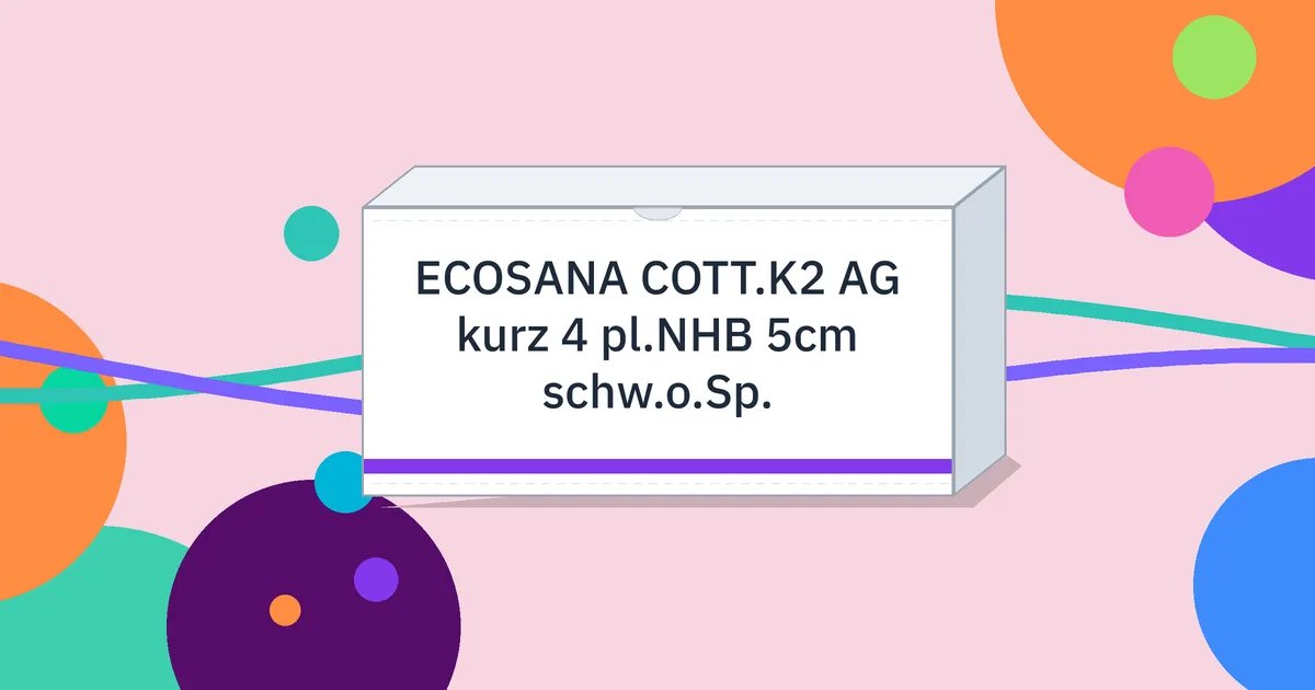 Symbolbild: Packung mit der Aufschrift ECOSANA COTT.K2 AG kurz 4 pl.NHB 5cm schw.o.Sp. (PZN 16949841) – Verfügbarkeit und Bezug in Apotheken in Frankfurt am Main