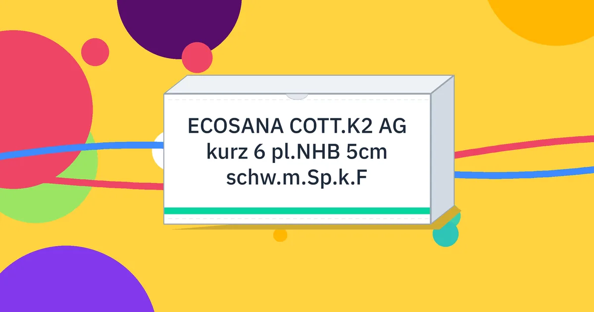 Symbolbild: Packung mit der Aufschrift ECOSANA COTT.K2 AG kurz 6 pl.NHB 5cm schw.m.Sp.k.F (PZN 16950732) – Verfügbarkeit und Bezug in Apotheken in Frankfurt am Main