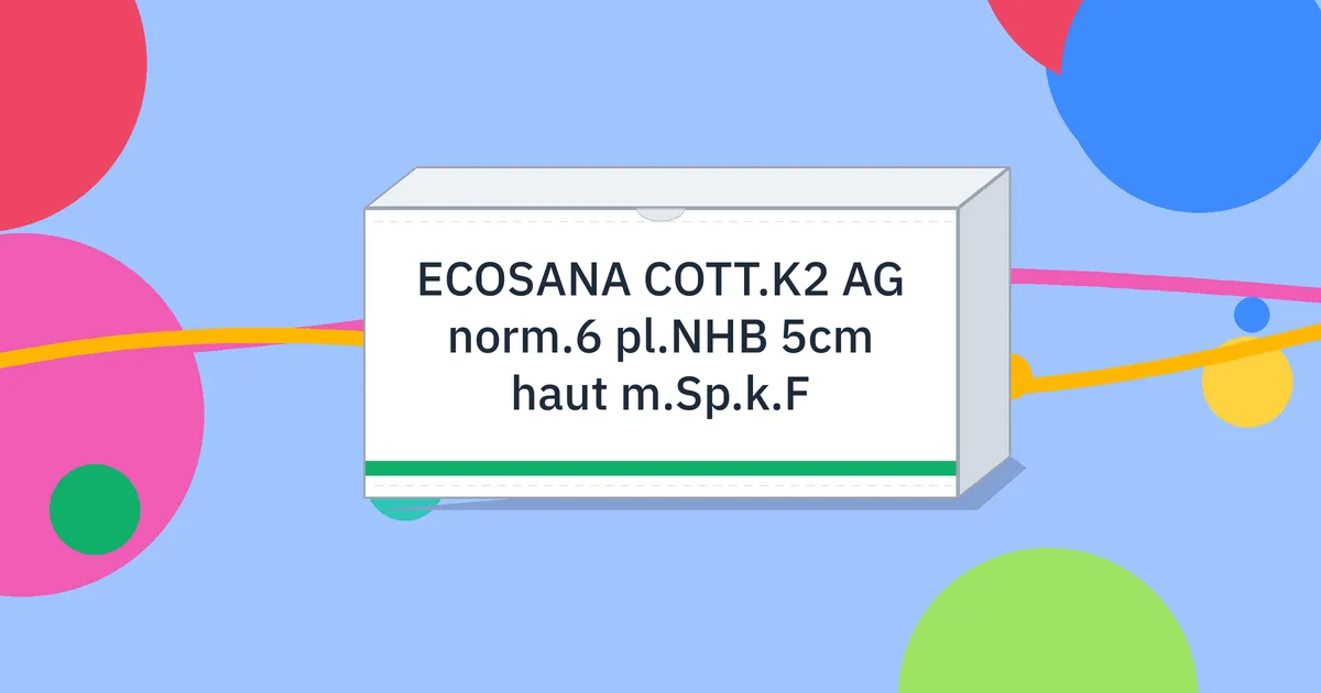 Symbolbild: Packung mit der Aufschrift ECOSANA COTT.K2 AG norm.6 pl.NHB 5cm haut m.Sp.k.F (PZN 16950985) – Verfügbarkeit und Bezug in Apotheken in Frankfurt am Main
