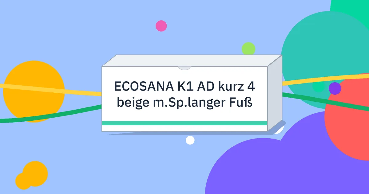 Symbolbild: Packung mit der Aufschrift ECOSANA K1 AD kurz 4 beige m.Sp.langer Fuß (PZN 04724893) – Verfügbarkeit und Bezug in Apotheken in Frankfurt am Main