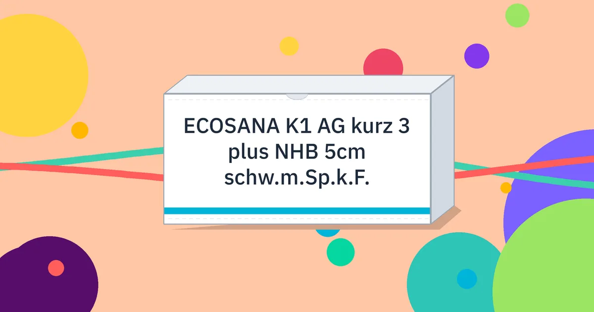 Symbolbild: Packung mit der Aufschrift ECOSANA K1 AG kurz 3 plus NHB 5cm schw.m.Sp.k.F. (PZN 04727360) – Verfügbarkeit und Bezug in Apotheken in Frankfurt am Main