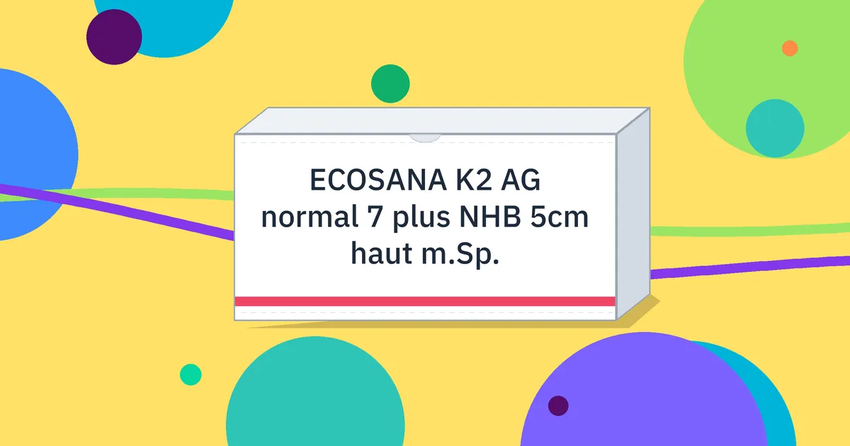 Symbolbild: Packung mit der Aufschrift ECOSANA K2 AG normal 7 plus NHB 5cm haut m.Sp. (PZN 01533974) – Verfügbarkeit und Bezug in Apotheken in Frankfurt am Main
