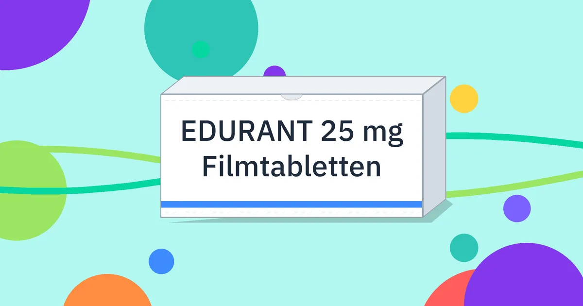 Symbolbild: Packung mit der Aufschrift EDURANT 25 mg Filmtabletten (PZN 09652046) – Verfügbarkeit und Bezug in Apotheken in Frankfurt am Main
