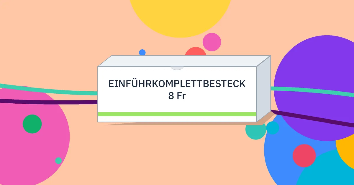 Symbolbild: Packung mit der Aufschrift EINFÜHRKOMPLETTBESTECK 8 Fr (PZN 04503583) – Verfügbarkeit und Bezug in Apotheken in Frankfurt am Main