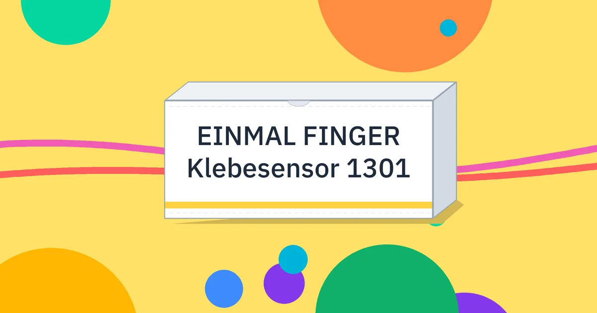 Symbolbild: Packung mit der Aufschrift EINMAL FINGER Klebesensor 1301 (PZN 06403992) – Verfügbarkeit und Bezug in Apotheken in Frankfurt am Main