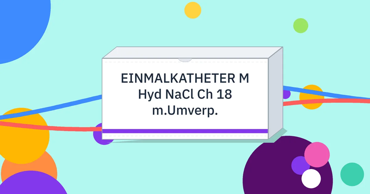 Symbolbild: Packung mit der Aufschrift EINMALKATHETER M Hyd NaCl Ch 18 m.Umverp. (PZN 05519066) – Verfügbarkeit und Bezug in Apotheken in Frankfurt am Main