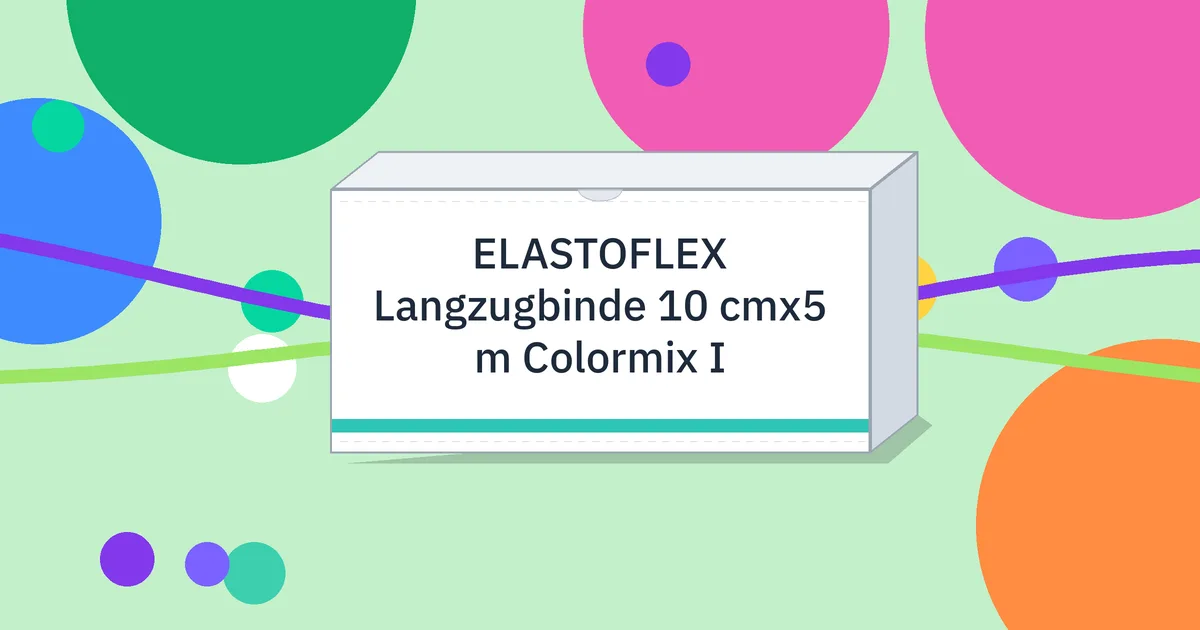 Symbolbild: Packung mit der Aufschrift ELASTOFLEX Langzugbinde 10 cmx5 m Colormix I (PZN 17175910) – Verfügbarkeit und Bezug in Apotheken in Frankfurt am Main
