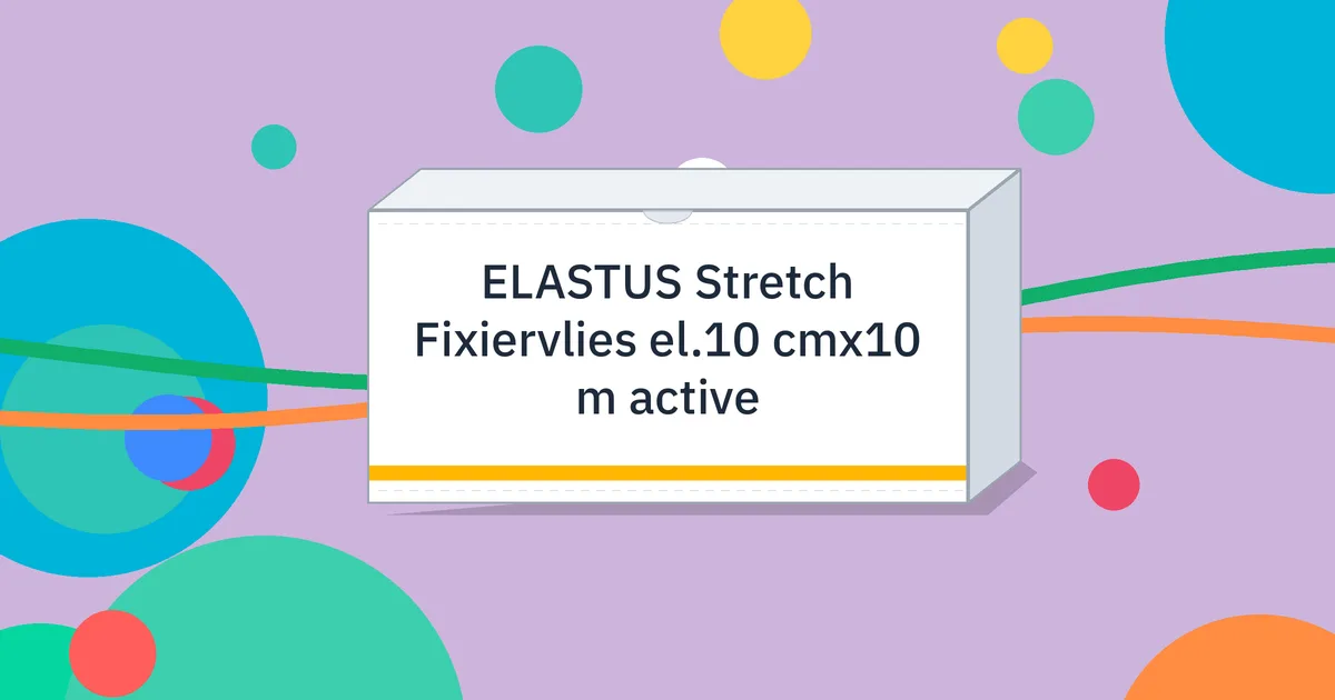 Symbolbild: Packung mit der Aufschrift ELASTUS Stretch Fixiervlies el.10 cmx10 m active (PZN 01312552) – Verfügbarkeit und Bezug in Apotheken in Frankfurt am Main