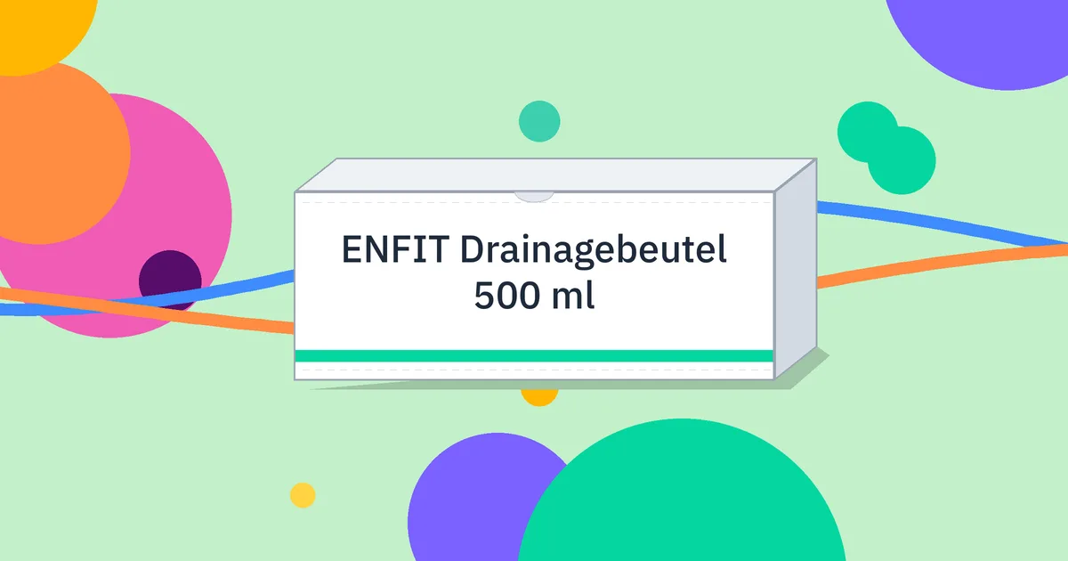 Symbolbild: Packung mit der Aufschrift ENFIT Drainagebeutel 500 ml (PZN 16397442) – Verfügbarkeit und Bezug in Apotheken in Frankfurt am Main