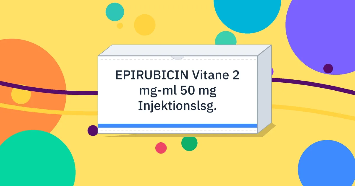 Symbolbild: Packung mit der Aufschrift EPIRUBICIN Vitane 2 mg-ml 50 mg Injektionslsg. (PZN 11384162) – Verfügbarkeit und Bezug in Apotheken in Frankfurt am Main