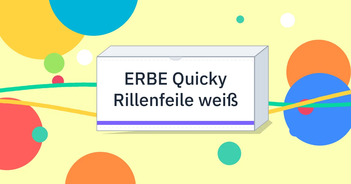 Symbolbild: Packung mit der Aufschrift ERBE Quicky Rillenfeile weiß (PZN 04643108) – Verfügbarkeit und Bezug in Apotheken in Frankfurt am Main