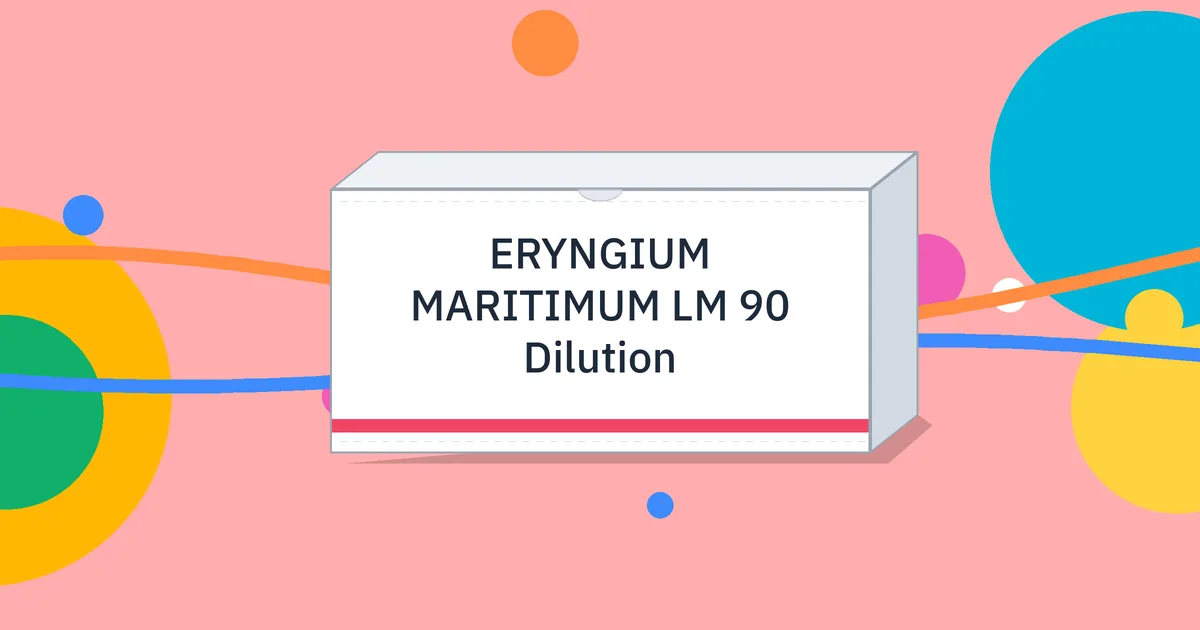 Symbolbild: Packung mit der Aufschrift ERYNGIUM MARITIMUM LM 90 Dilution (PZN 13479292) – Verfügbarkeit und Bezug in Apotheken in Frankfurt am Main