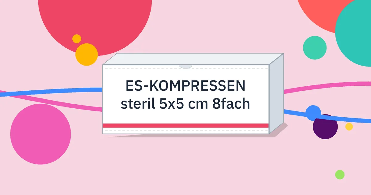 Symbolbild: Packung mit der Aufschrift ES-KOMPRESSEN steril 5x5 cm 8fach (PZN 17839586) – Verfügbarkeit und Bezug in Apotheken in Frankfurt am Main