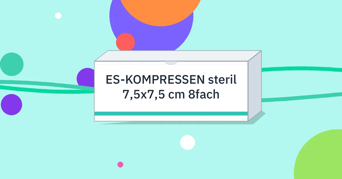 Symbolbild: Packung mit der Aufschrift ES-KOMPRESSEN steril 7,5x7,5 cm 8fach (PZN 19394119) – Verfügbarkeit und Bezug in Apotheken in Frankfurt am Main