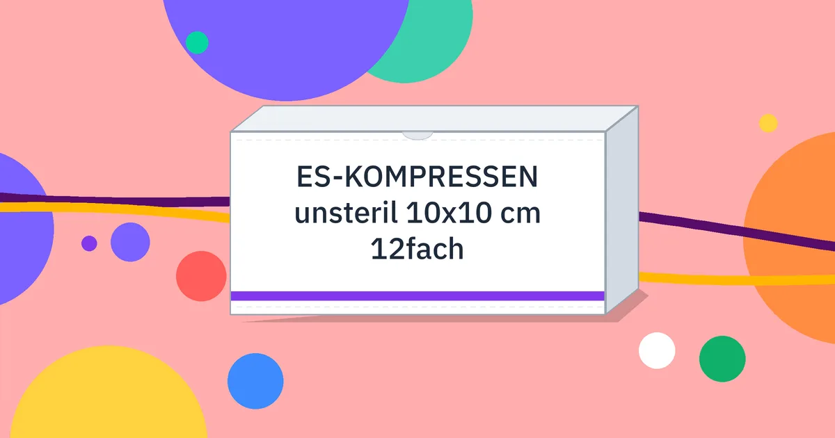 Symbolbild: Packung mit der Aufschrift ES-KOMPRESSEN unsteril 10x10 cm 12fach (PZN 03558464) – Verfügbarkeit und Bezug in Apotheken in Frankfurt am Main