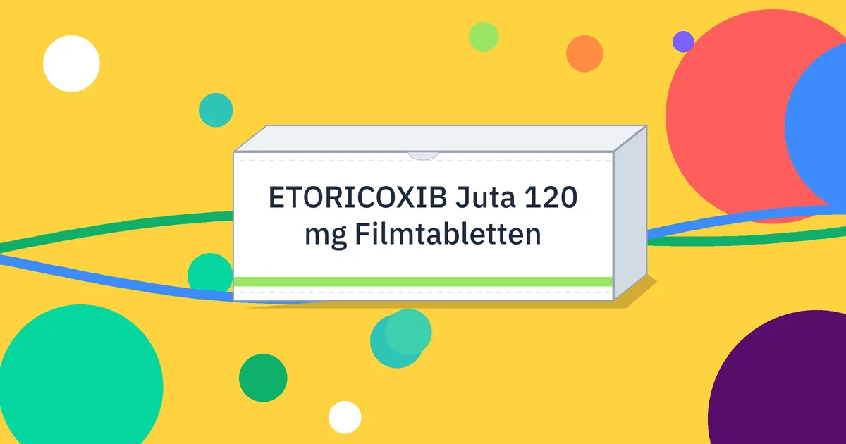 Symbolbild: Packung mit der Aufschrift ETORICOXIB Juta 120 mg Filmtabletten (PZN 18050151) – Verfügbarkeit und Bezug in Apotheken in Frankfurt am Main