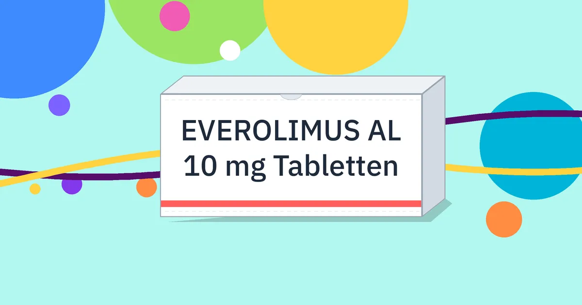 Symbolbild: Packung mit der Aufschrift EVEROLIMUS AL 10 mg Tabletten (PZN 14270832) – Verfügbarkeit und Bezug in Apotheken in Frankfurt am Main