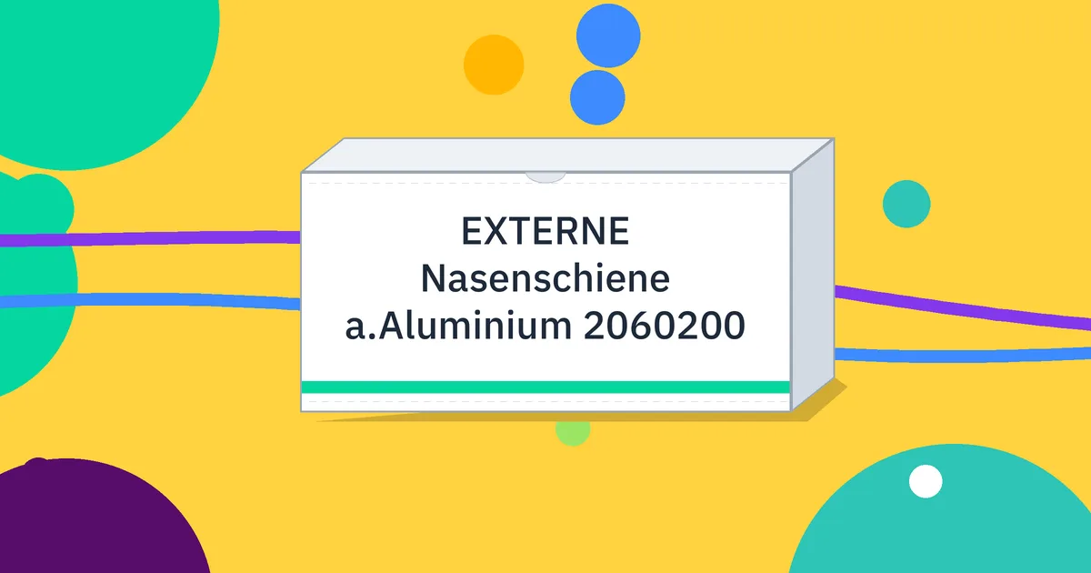 Symbolbild: Packung mit der Aufschrift EXTERNE Nasenschiene a.Aluminium 2060200 (PZN 00766831) – Verfügbarkeit und Bezug in Apotheken in Frankfurt am Main