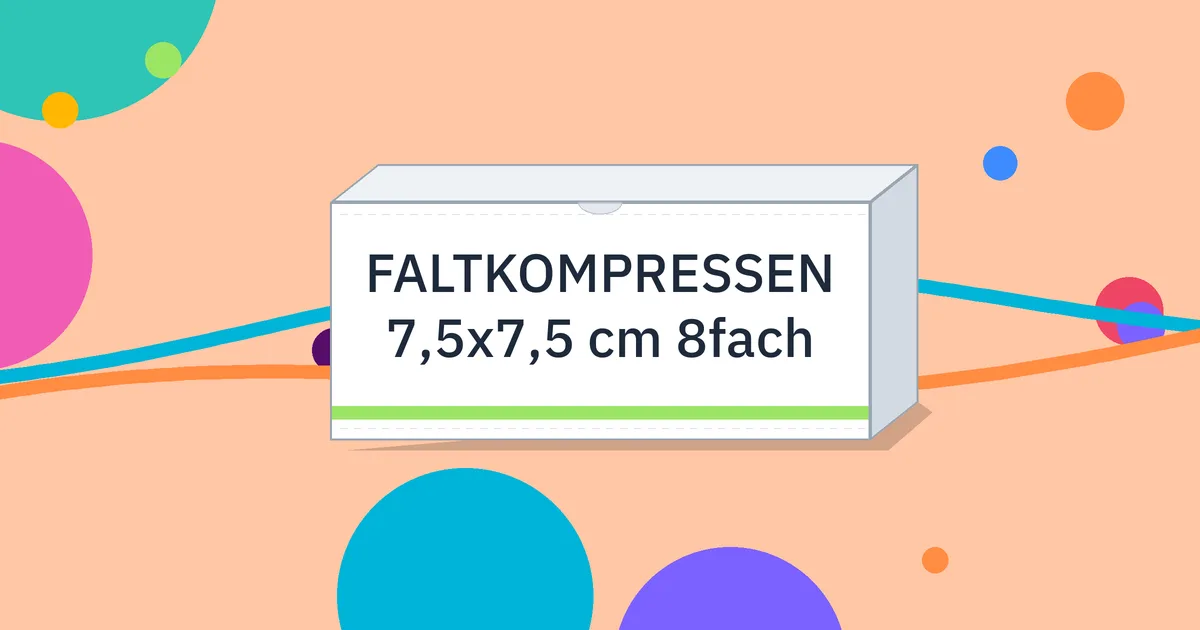 Symbolbild: Packung mit der Aufschrift FALTKOMPRESSEN 7,5x7,5 cm 8fach (PZN 01960469) – Verfügbarkeit und Bezug in Apotheken in Frankfurt am Main