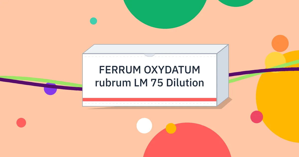 Symbolbild: Packung mit der Aufschrift FERRUM OXYDATUM rubrum LM 75 Dilution (PZN 12851921) – Verfügbarkeit und Bezug in Apotheken in Frankfurt am Main