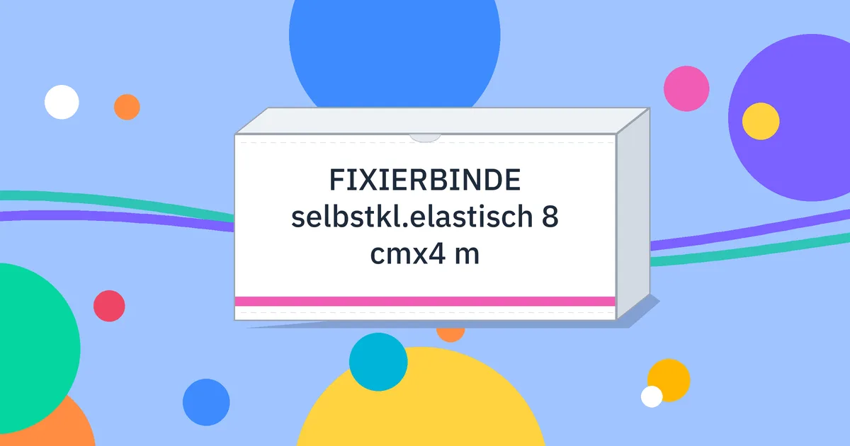 Symbolbild: Packung mit der Aufschrift FIXIERBINDE selbstkl.elastisch 8 cmx4 m (PZN 06931828) – Verfügbarkeit und Bezug in Apotheken in Frankfurt am Main