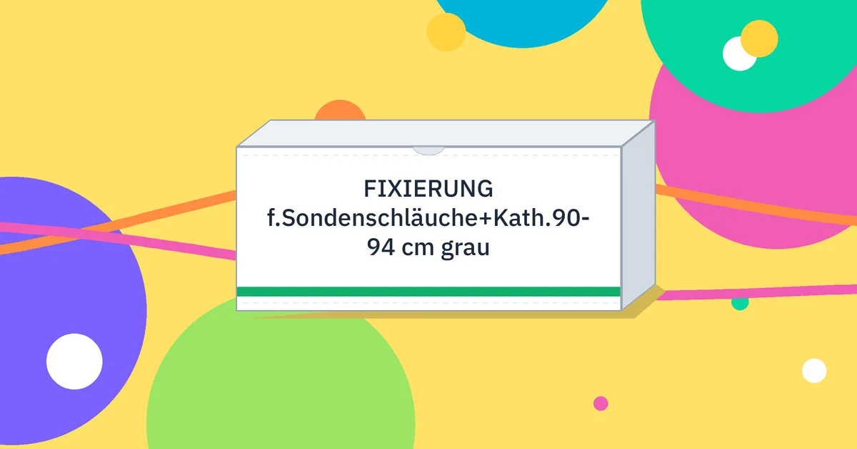 Symbolbild: Packung mit der Aufschrift FIXIERUNG f.Sondenschläuche+Kath.90-94 cm grau (PZN 20653282) – Verfügbarkeit und Bezug in Apotheken in Frankfurt am Main