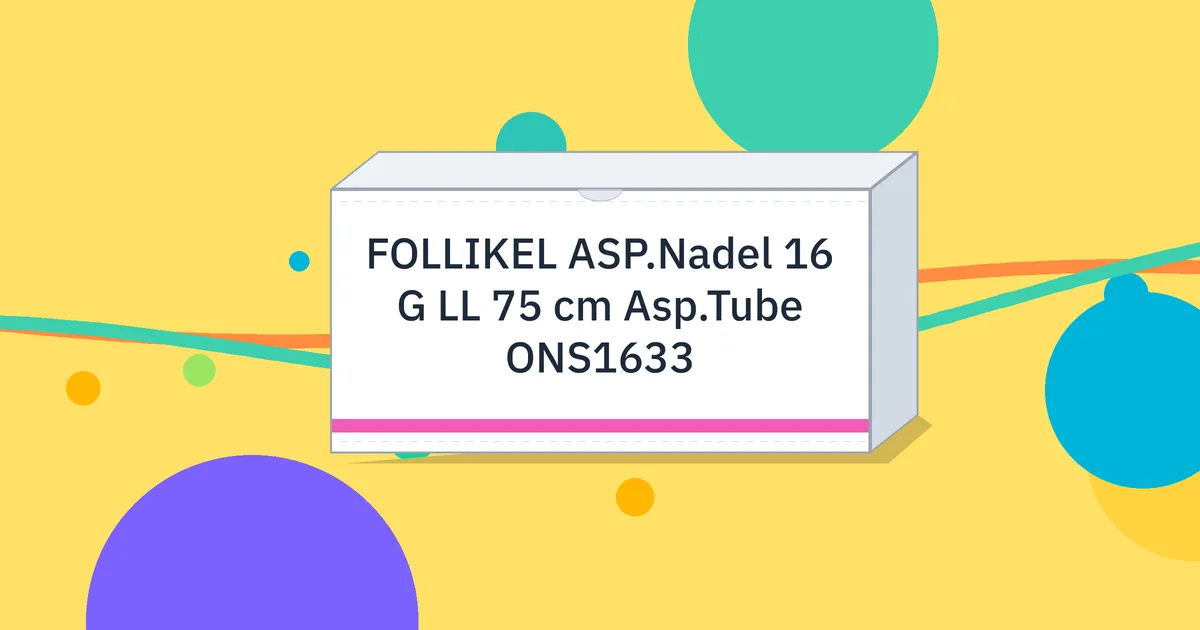 Symbolbild: Packung mit der Aufschrift FOLLIKEL ASP.Nadel 16 G LL 75 cm Asp.Tube ONS1633 (PZN 19055156) – Verfügbarkeit und Bezug in Apotheken in Frankfurt am Main