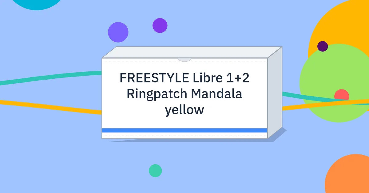 Symbolbild: Packung mit der Aufschrift FREESTYLE Libre 1+2 Ringpatch Mandala yellow (PZN 19864743) – Verfügbarkeit und Bezug in Apotheken in Frankfurt am Main